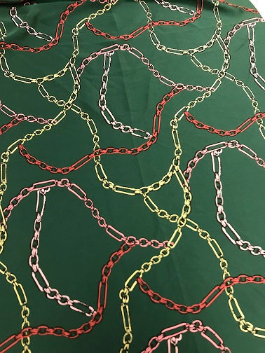 Polyester Chain Print Satin-Green – Mandors
